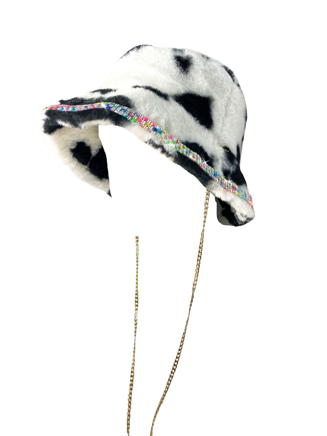 Unisex Kawaii Rave Black & White Faux Fur Cow Rhinestone - Etsy