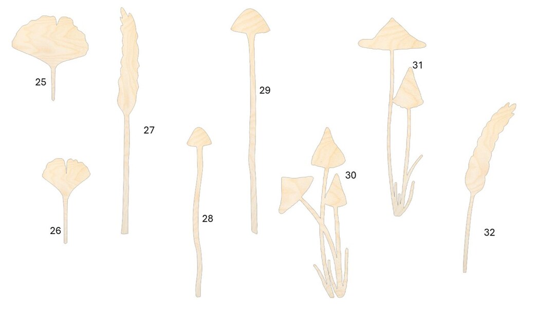 Unpainted Wooden Flowers Set 4: Ginkgo, Wheat, Mushroom Decor - Etsy