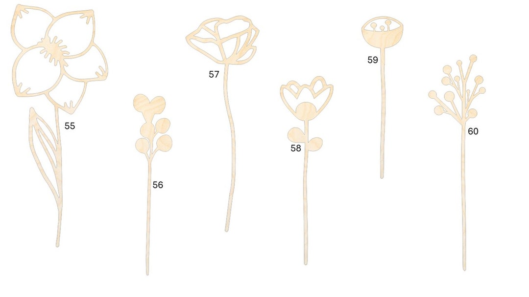 Unpainted Wooden or Acrylic Flowers-set 8: Wildflower P, Wildflower Q ...
