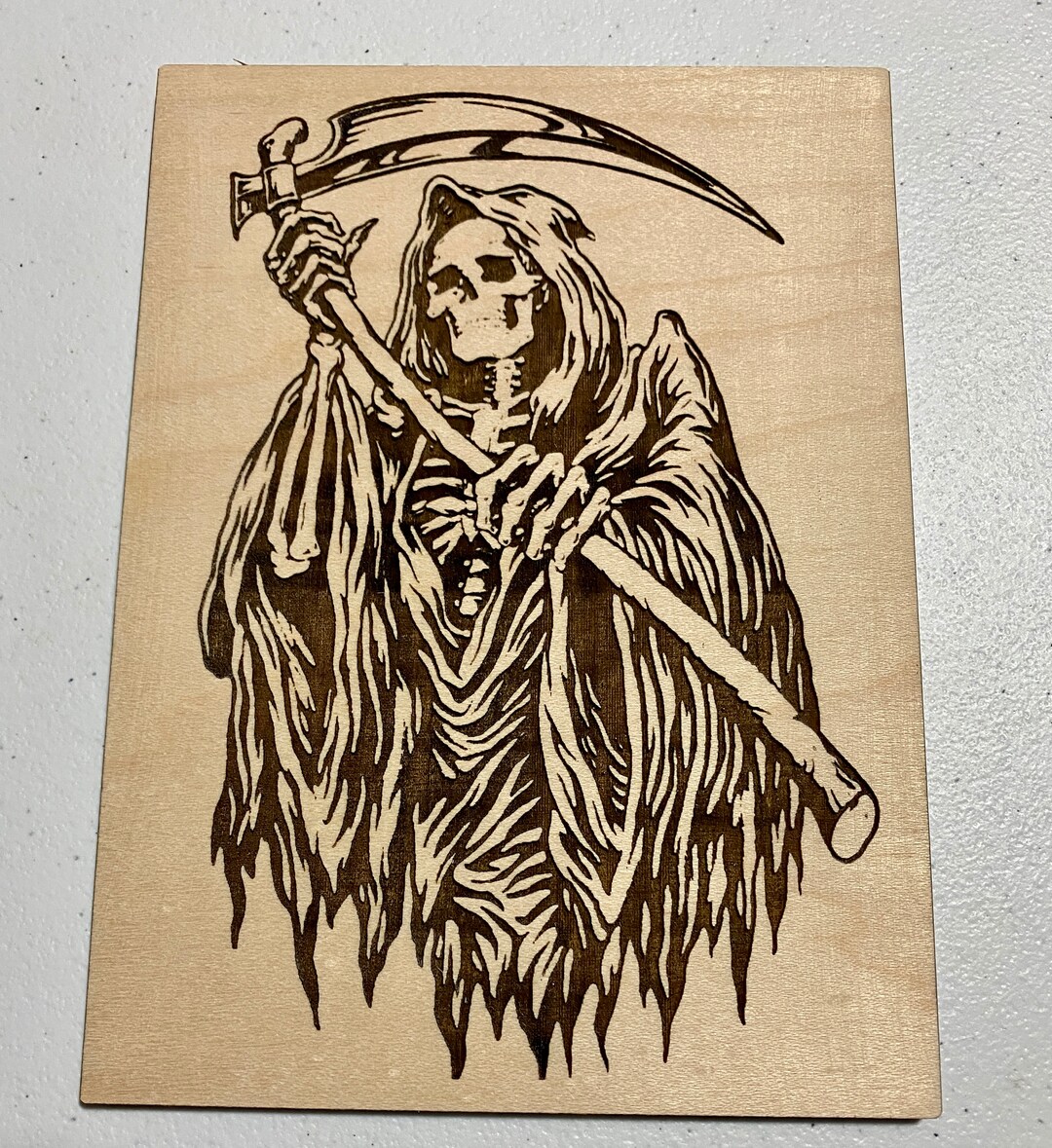 Laser Engraved Wooden Grim Reaper Decorative Plaque - Etsy