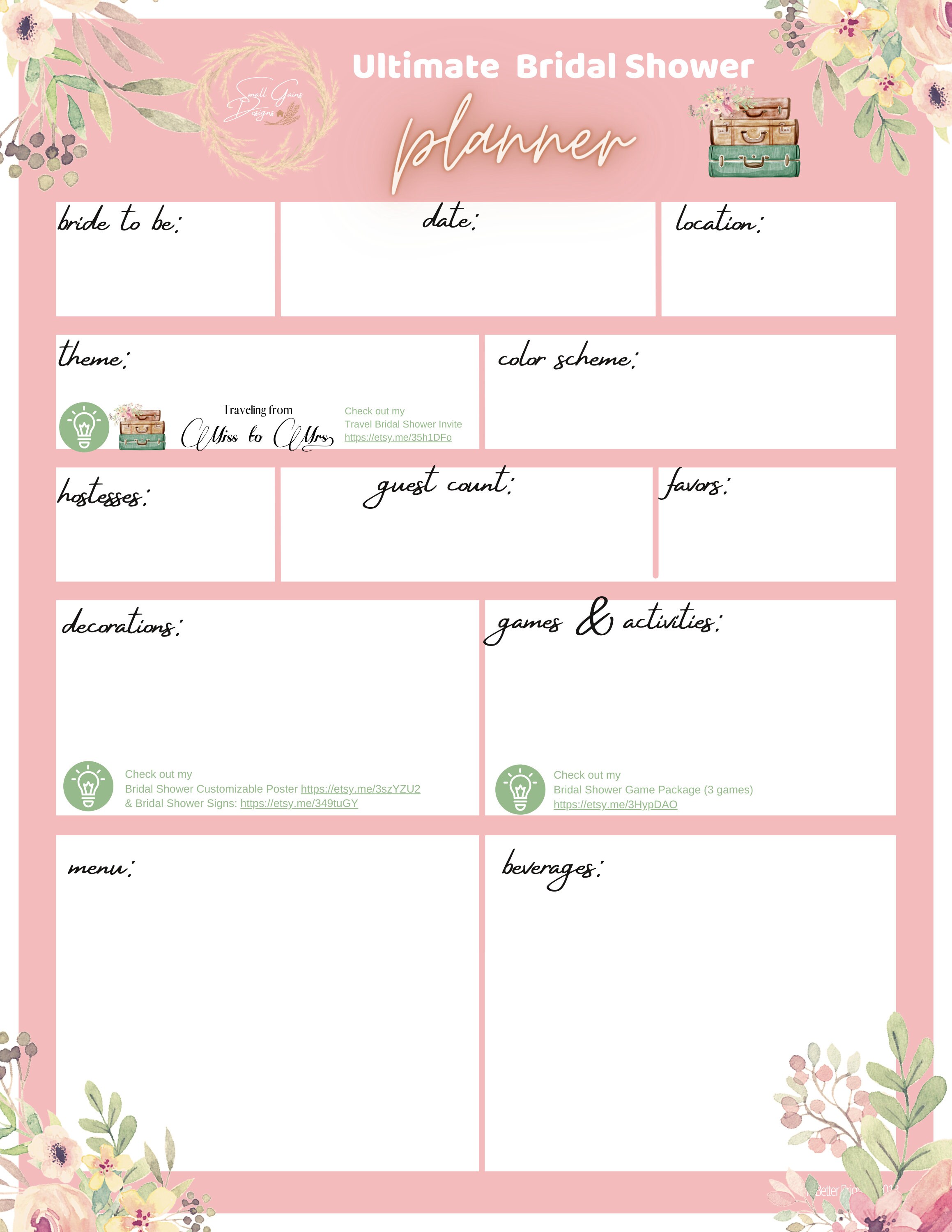 Bridal Shower Planning Guide Instant Download- Includes Brainstorm Page ...