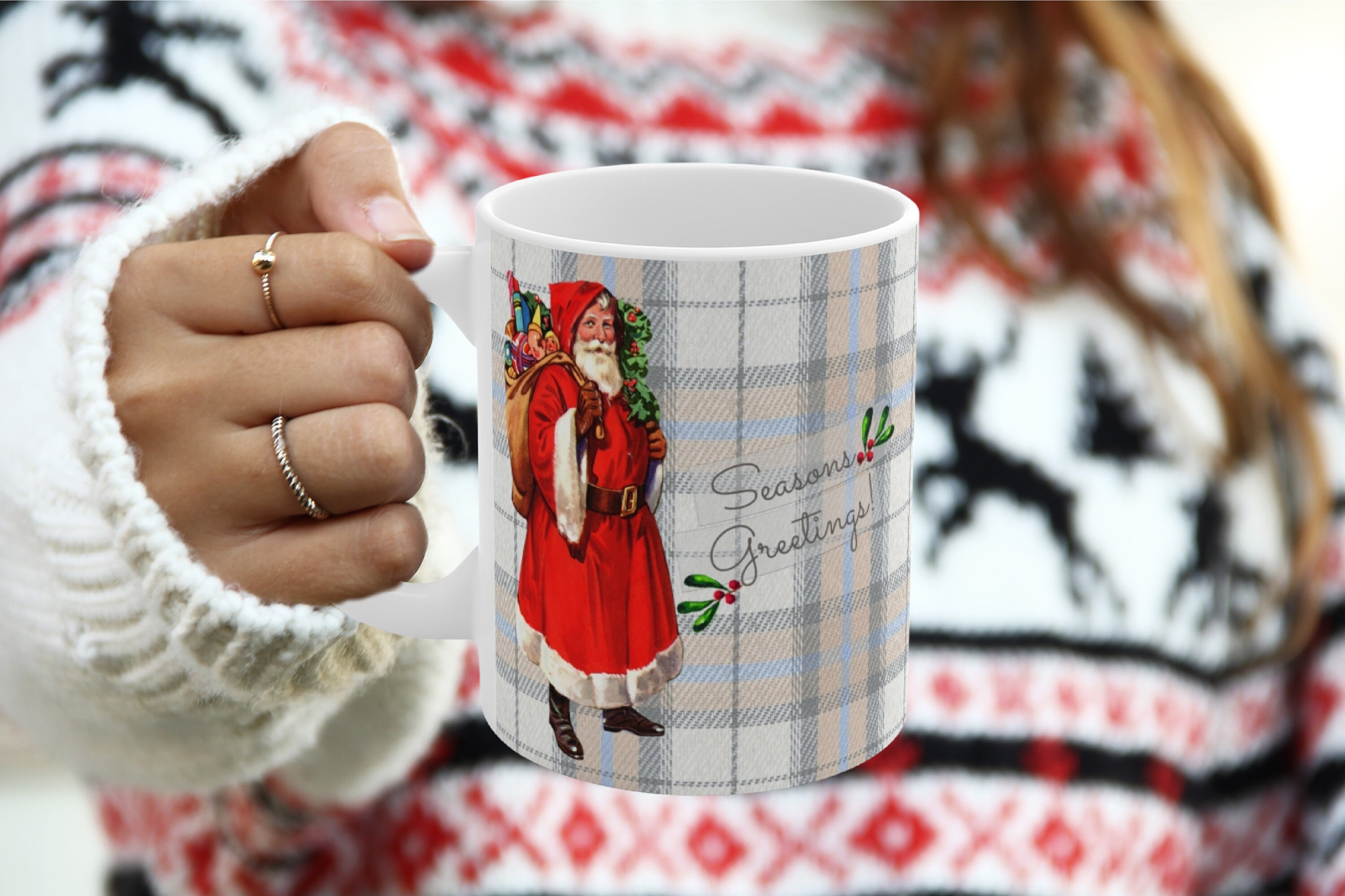 CHRISTMAS MUG Vintage Santa Mug Seasons Greetings Mug | Etsy