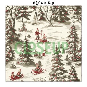 Christmas Toile Wall Decor - Square Canvas Print French Style Santas ...