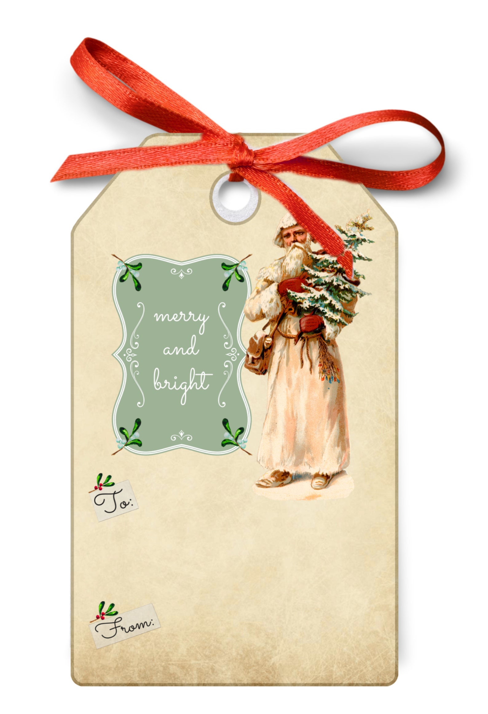 CHRISTMAS GIFT TAGS Merry & Bright Vintage Santa Printable | Etsy