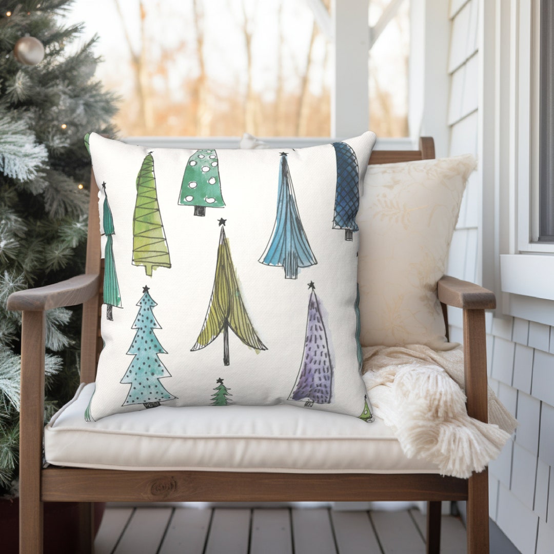 Christmas Tree Pillow Hand Drawn Farmhouse Rustic Woodland Boho ...