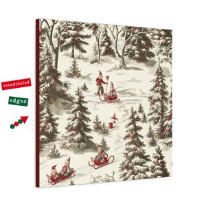 Christmas Toile Wall Decor - Square Canvas Print French Style Santas ...