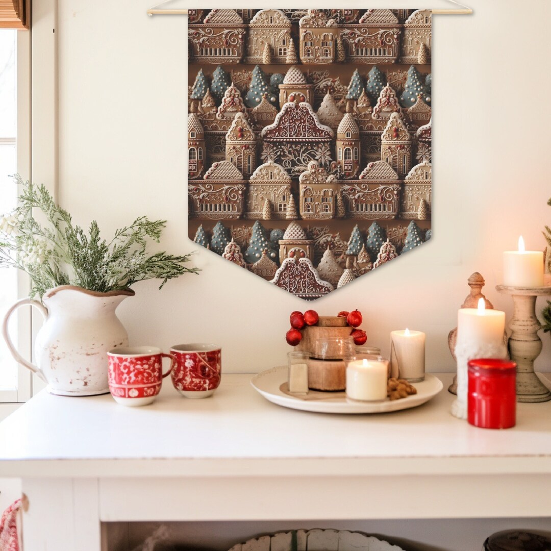 Gingerbread House Christmas Pennant Flag, Holiday Kitchen Wall Art ...