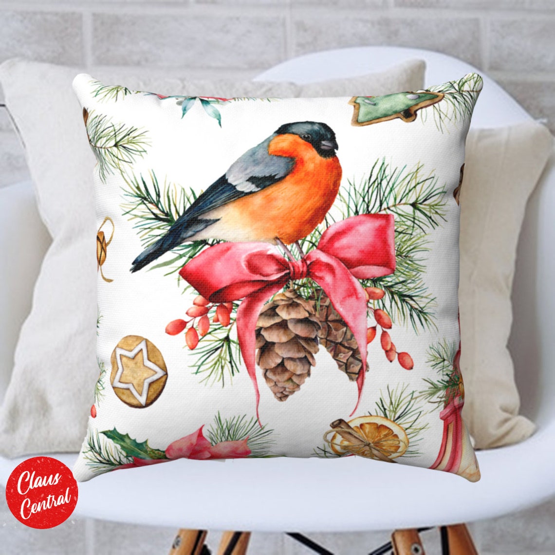 CHRISTMAS FINCH PILLOW Cover Christmas Bird Decor Multiple - Etsy