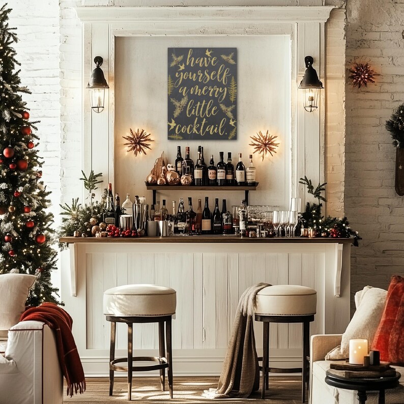 Christmas Bar Sign - Have Yourself A Merry Little Cocktail Canvas Print ...