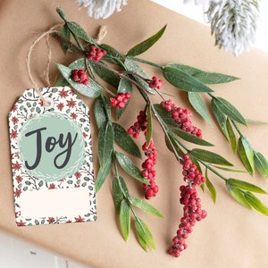 Christmas Gift Tags, Joy Gift Tags, Botanical Christmas, Printable, 2 ...