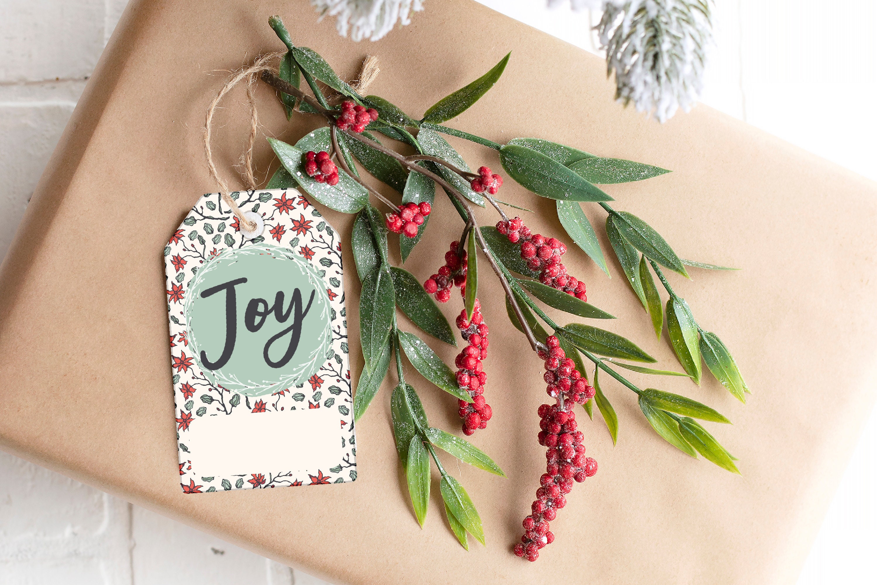 CHRISTMAS GIFT TAGS Joy Gift Tags Botanical Christmas - Etsy