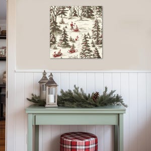 Christmas Toile Wall Decor - Square Canvas Print French Style Santas ...
