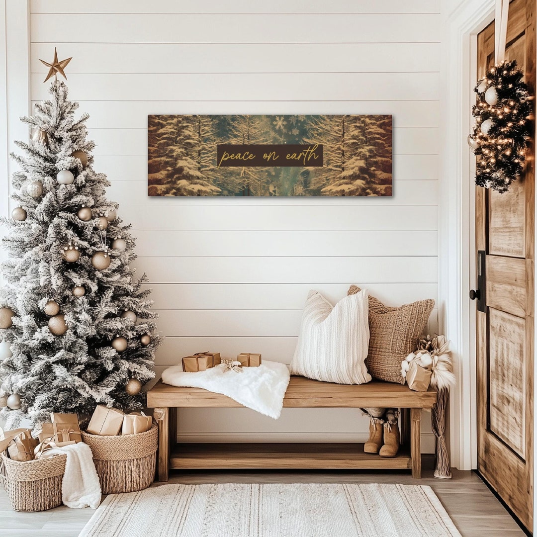 Peace on Earth Winter Woodland Christmas Holiday 36x12" Canvas Sign - Etsy