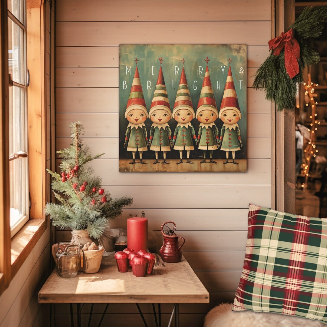 Merry Bright Christmas Elf Canvas Wall Print Art Decor, Elf Wall Decor ...