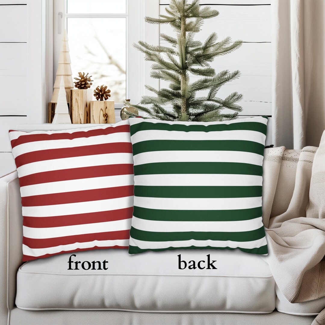 Striped Throw Pillow Reversible Red and White or Green and White ...