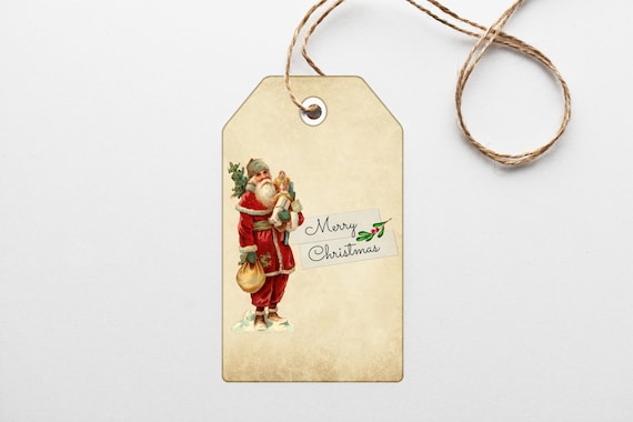 CHRISTMAS GIFT TAGS Merry Christmas Vintage Santa - Etsy