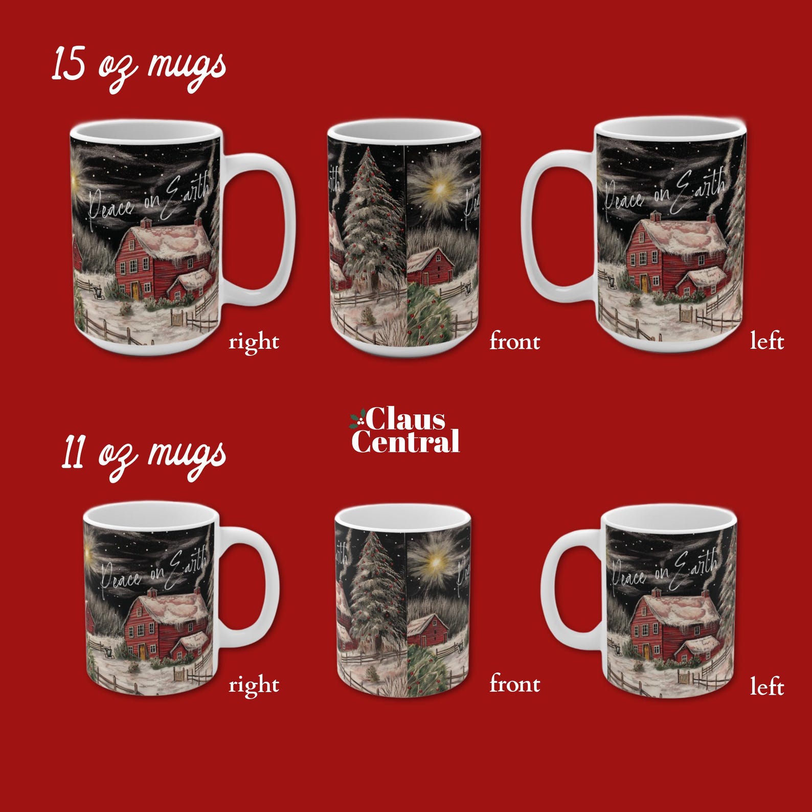 Christmas Mug 'peace on Earth' Winter Farm Red Barn in 2 Sizes, Cozy ...
