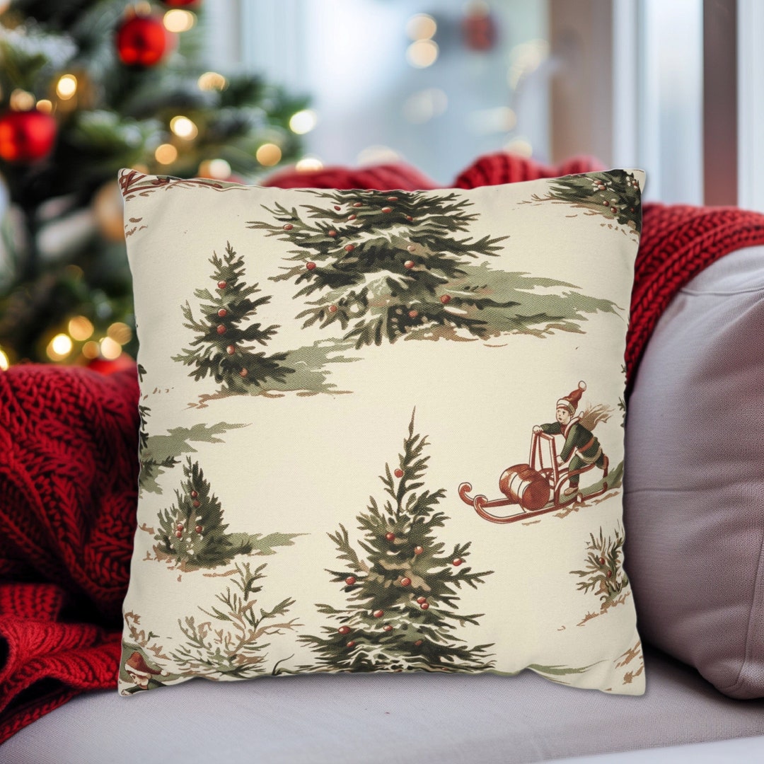 Christmas Throw Pillow Toile Winter Holiday, French Country Christmas ...