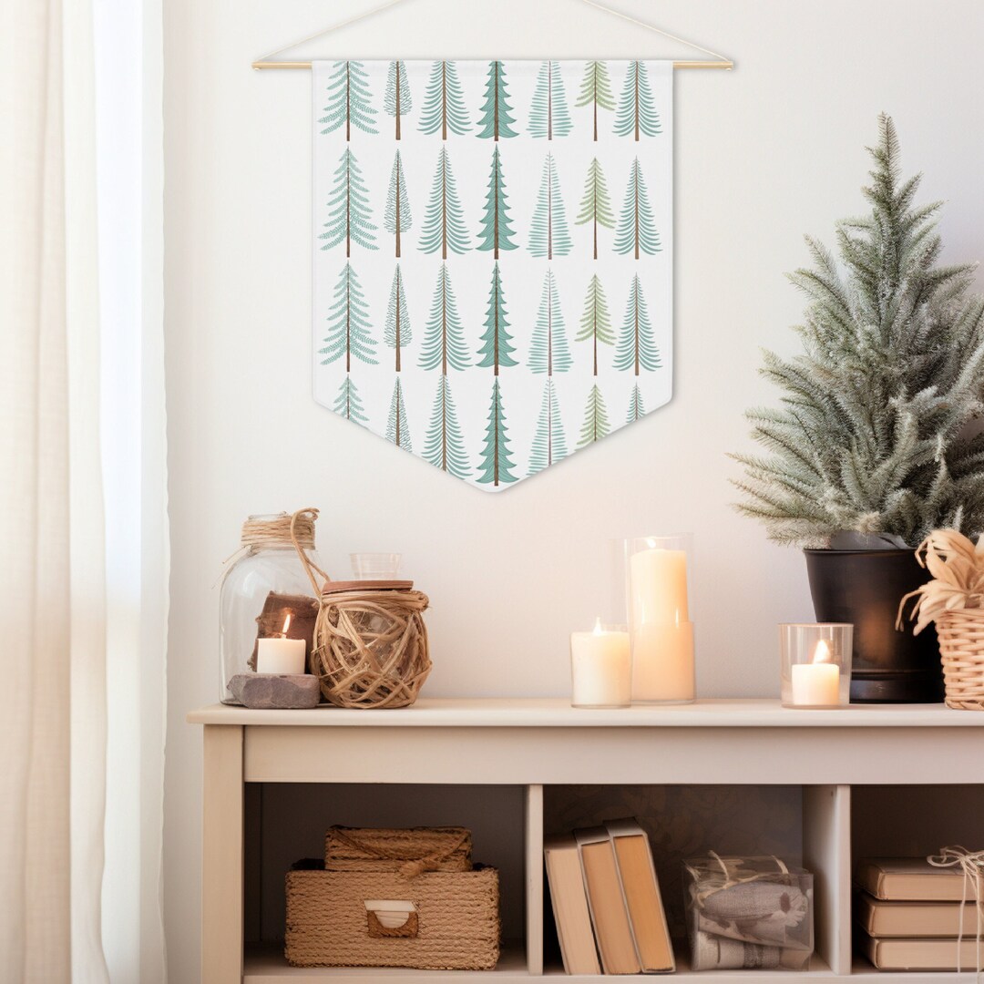 Pine Tree Wall Hanging Evergreen Tree Line Botanical Christmas Holiday ...