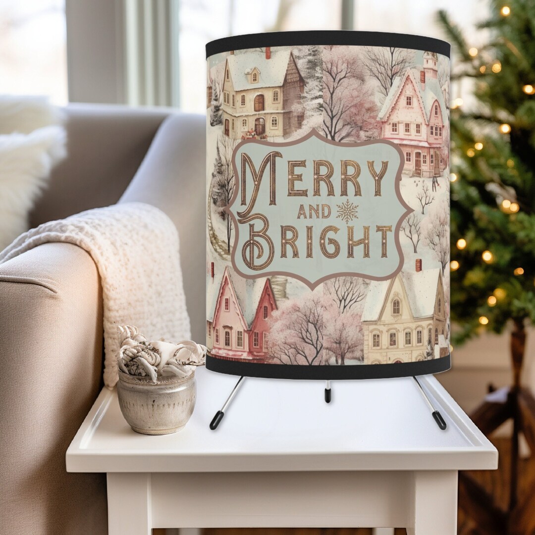 Pastel Christmas Lamp Merry and Bright Pastel Village Design, Holiday ...