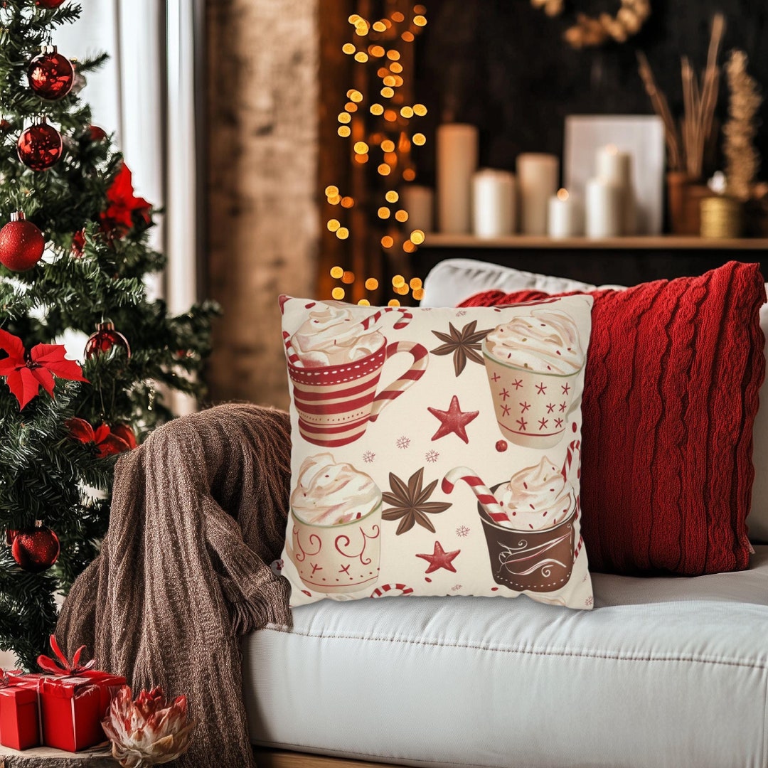 Christmas Cocoa Mugs Stars Decorative Throw Pillow, Cozy Holiday ...