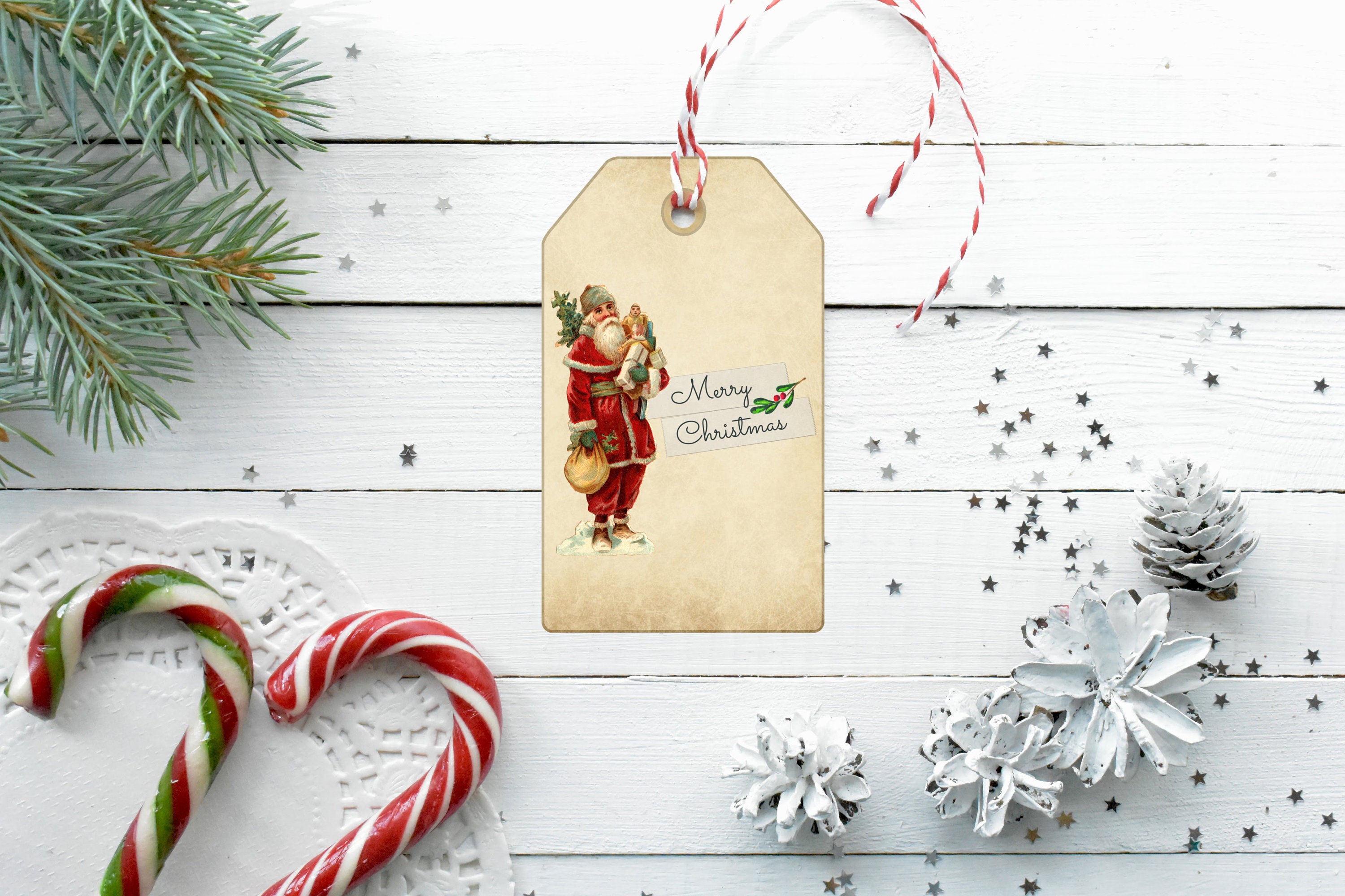 CHRISTMAS GIFT TAGS Merry Christmas Vintage Santa - Etsy