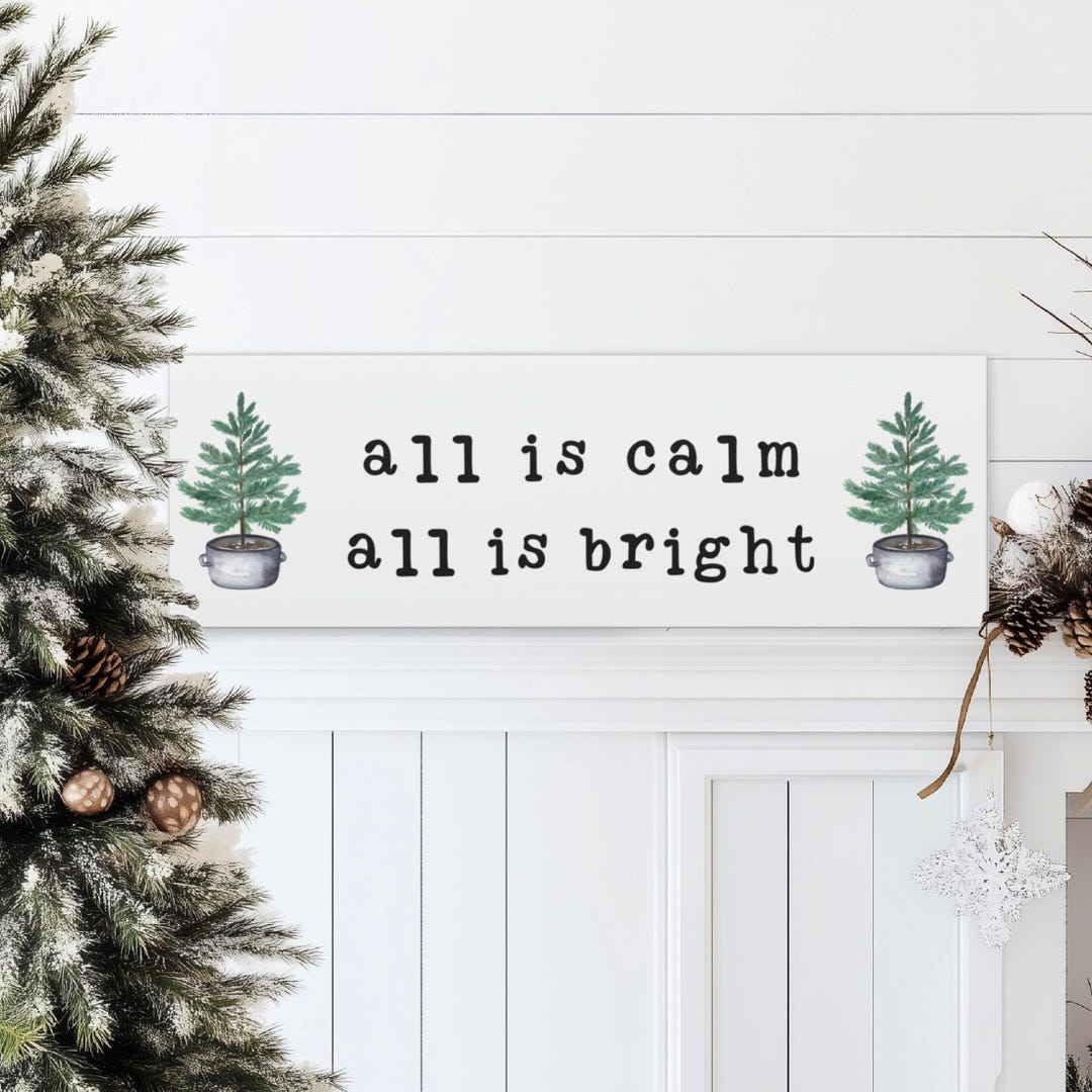 All is Calm All is Bright Christmas Holiday Canvas Wall Art Sign, Boho ...