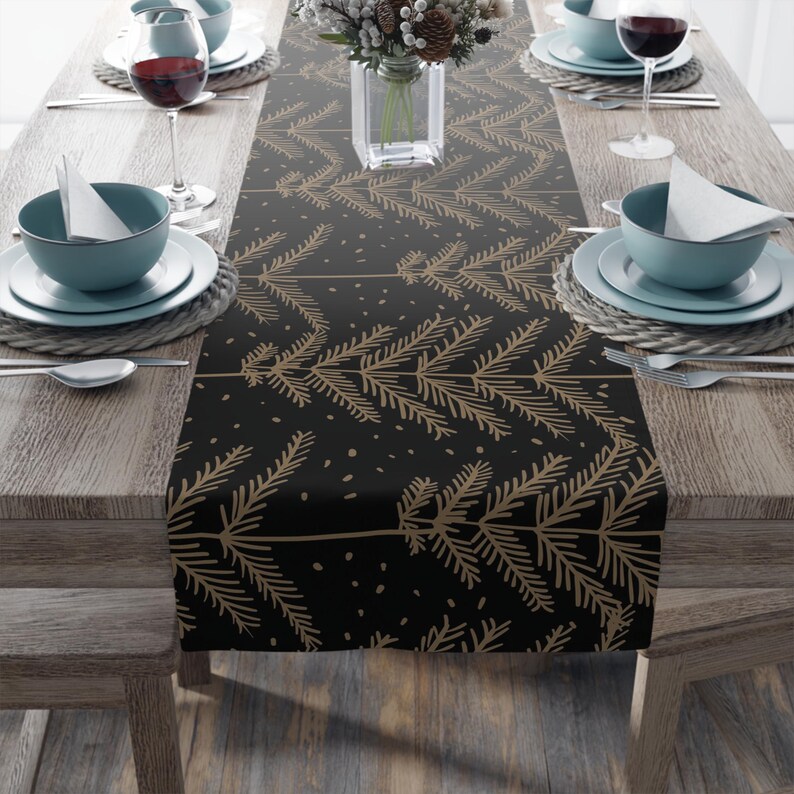 Dark Woodland Pine Table Runner – Winter Holiday Table Decor in 2 Sizes ...