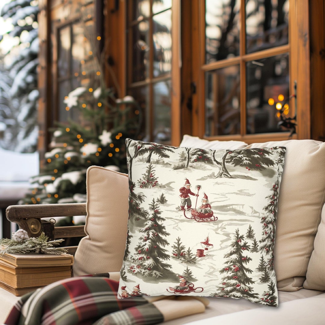 Christmas Toile Throw Pillow Winter Holiday, French Country Christmas ...