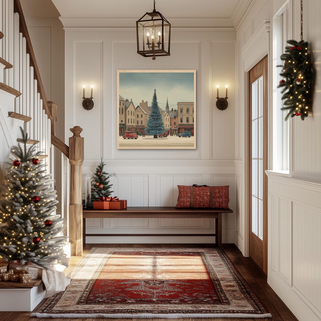 Victorian Christmas Town Square Canvas Print: Nostalgic Holiday Wall ...