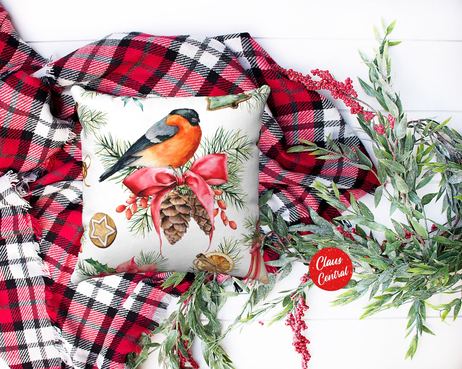 CHRISTMAS FINCH PILLOW Cover Christmas Bird Decor Multiple | Etsy