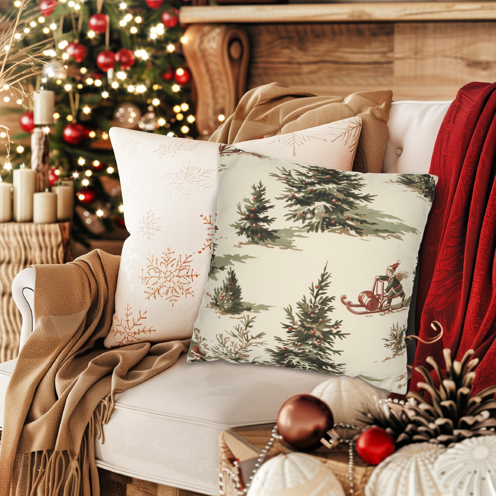 Christmas Throw Pillow Toile Winter Holiday, French Country Christmas ...