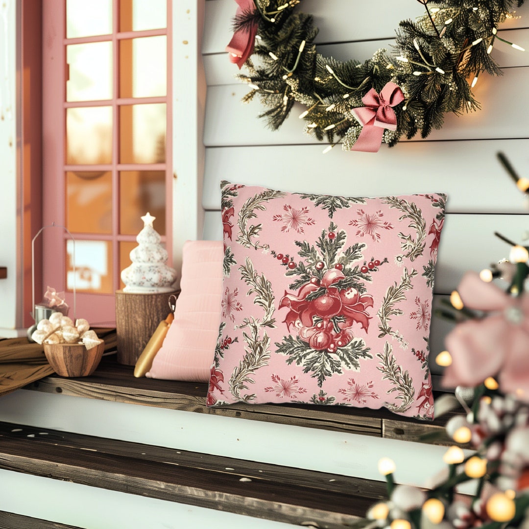 Pink Botanical Snowflake Christmas Holiday Throw Pillow, Pink Holiday ...