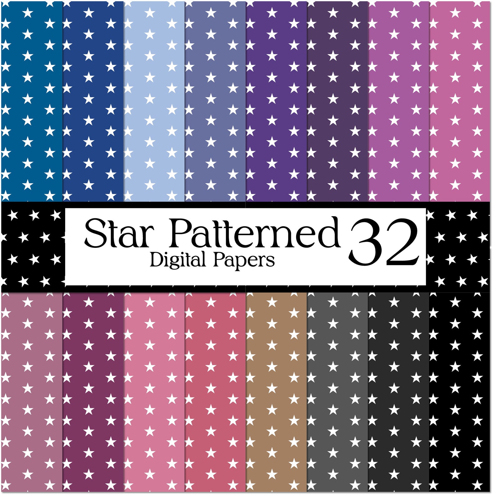 32 Cute Colored Star Patterned Digital Scrapbook Papers for Personal ...