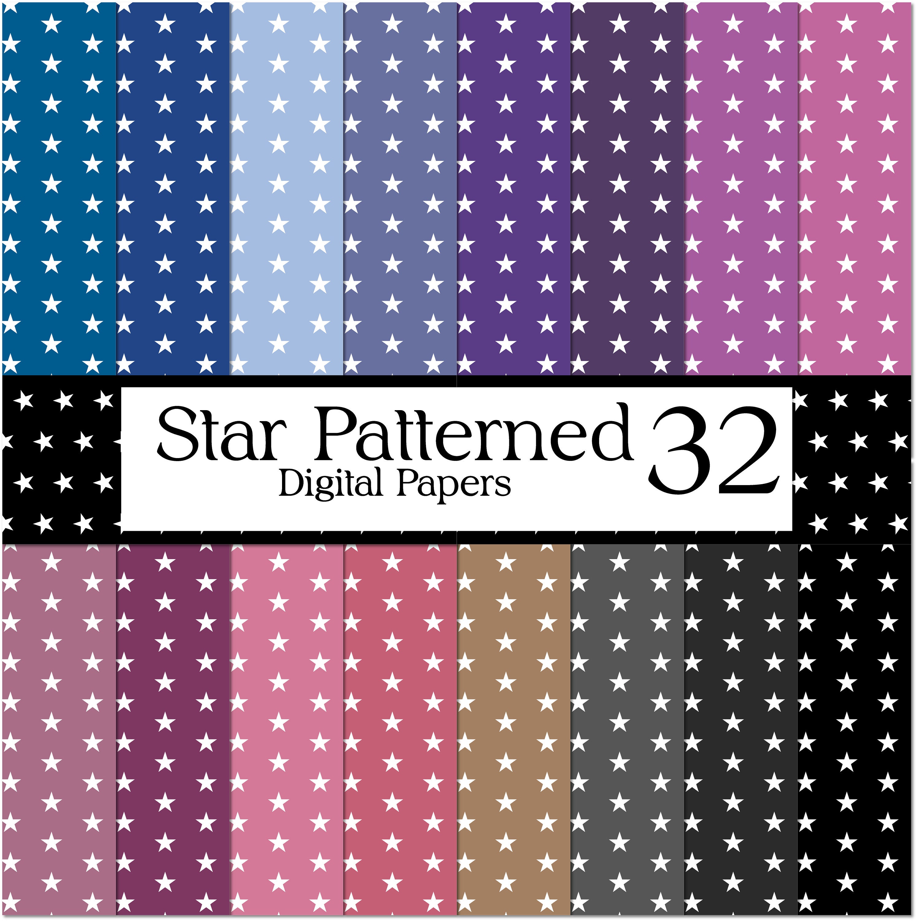 32 Cute Colored Star Patterned Digital Scrapbook Papers for Personal ...