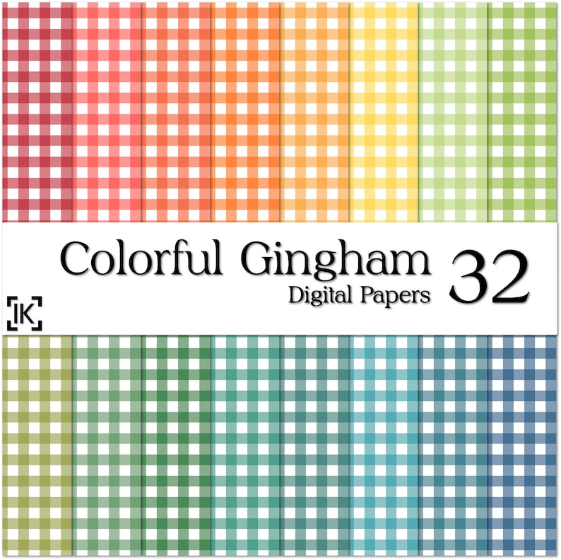 32 Rainbow Coloured Gingham Patterned Digital Scrapbook Papers for ...