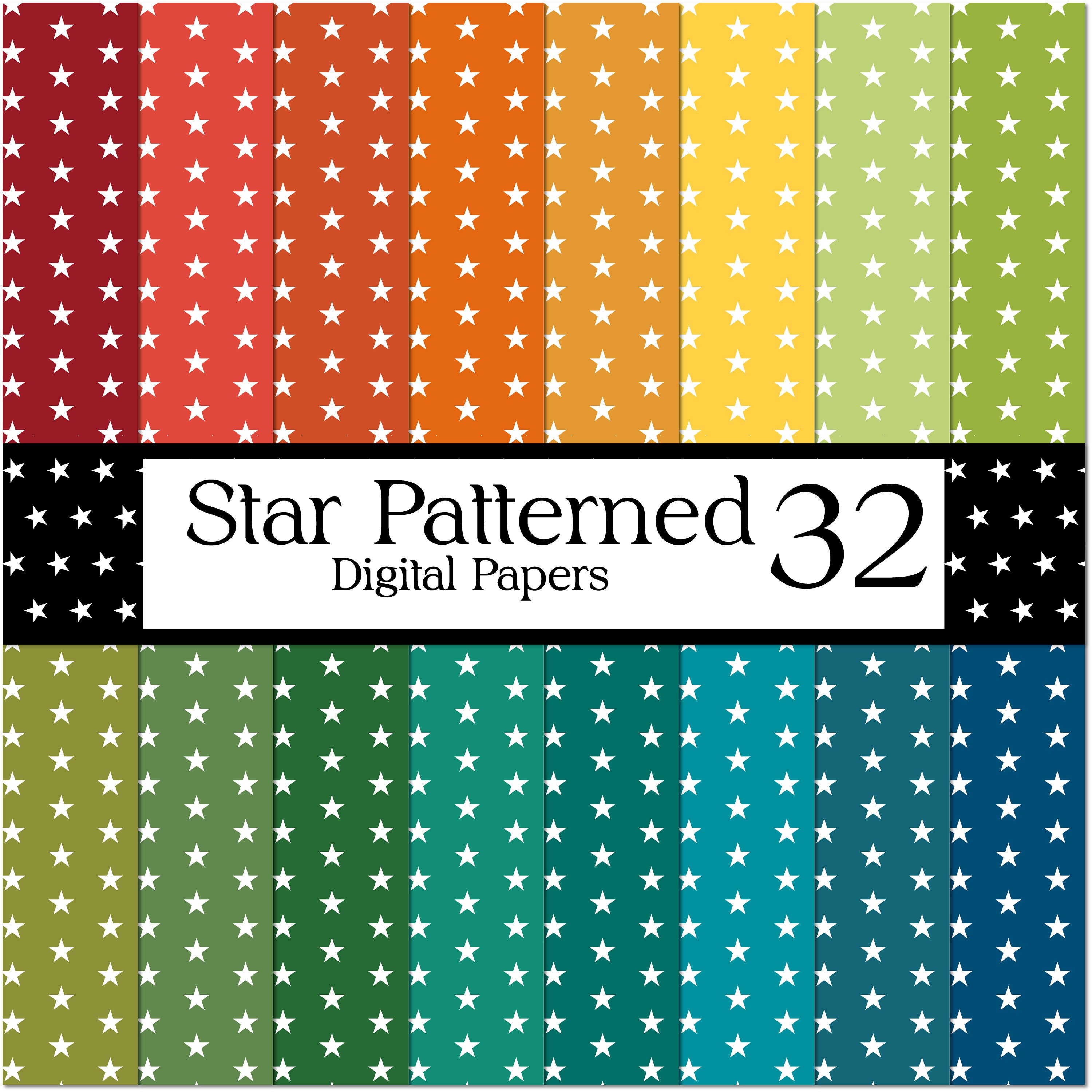 32 Cute Colored Star Patterned Digital Scrapbook Papers for Personal ...