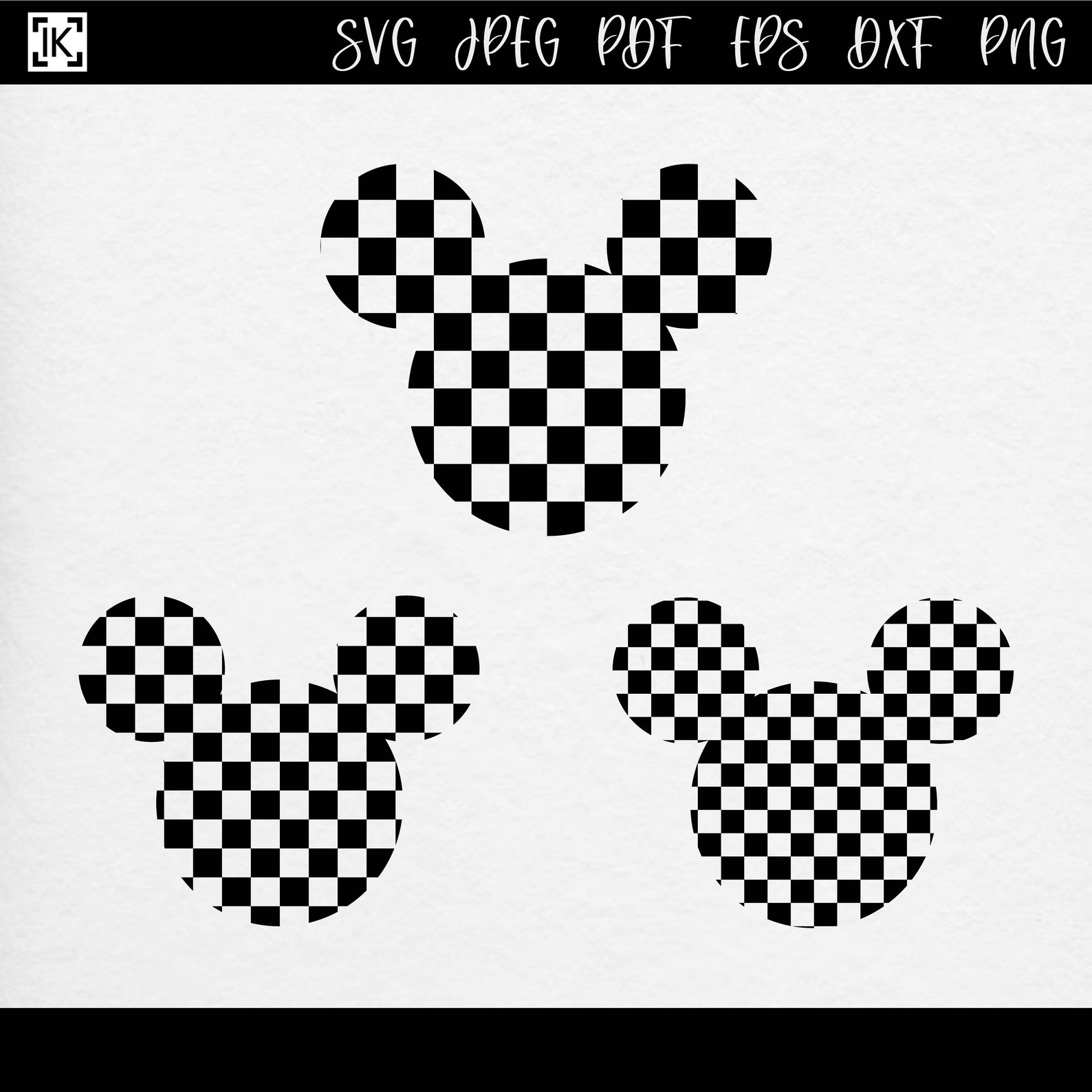 3 Sized Checkered Mickey Mouse Shaped Clip Arts | SVG | Cricut SVG ...