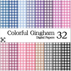 32 Rainbow Coloured Gingham Patterned Digital Scrapbook Papers for ...