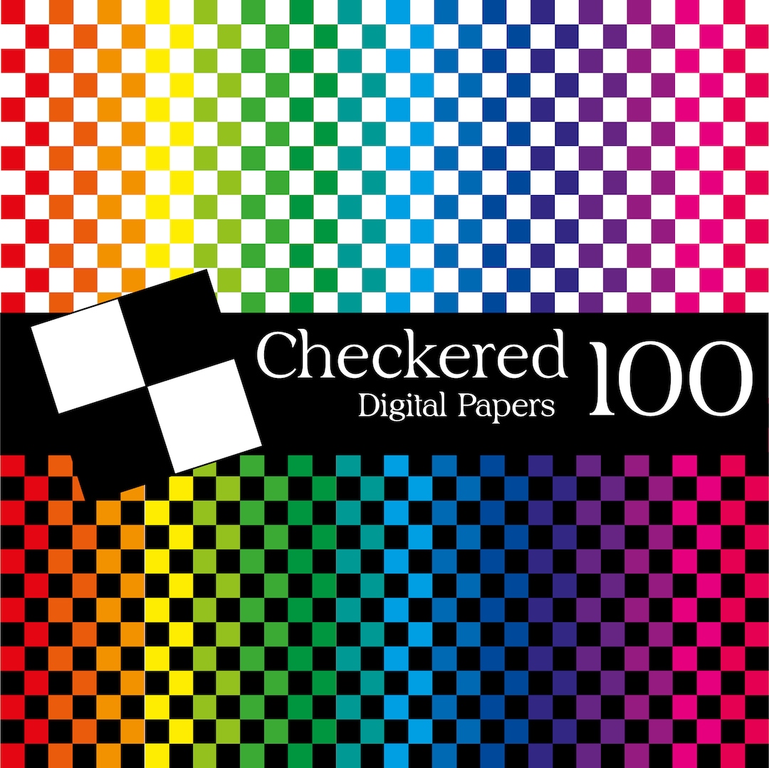 100 Checkered Patterned Rainbow Digital Papers for Personal Commercial ...