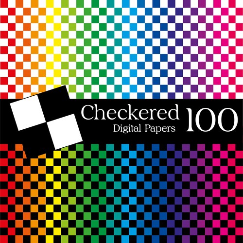 100 Checkered Patterned Rainbow Digital Papers for Personal - Etsy