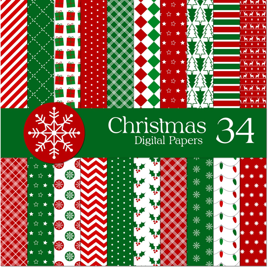 34 Red and Green Christmas Patterned Digital Scrapbook Papers - Etsy UK