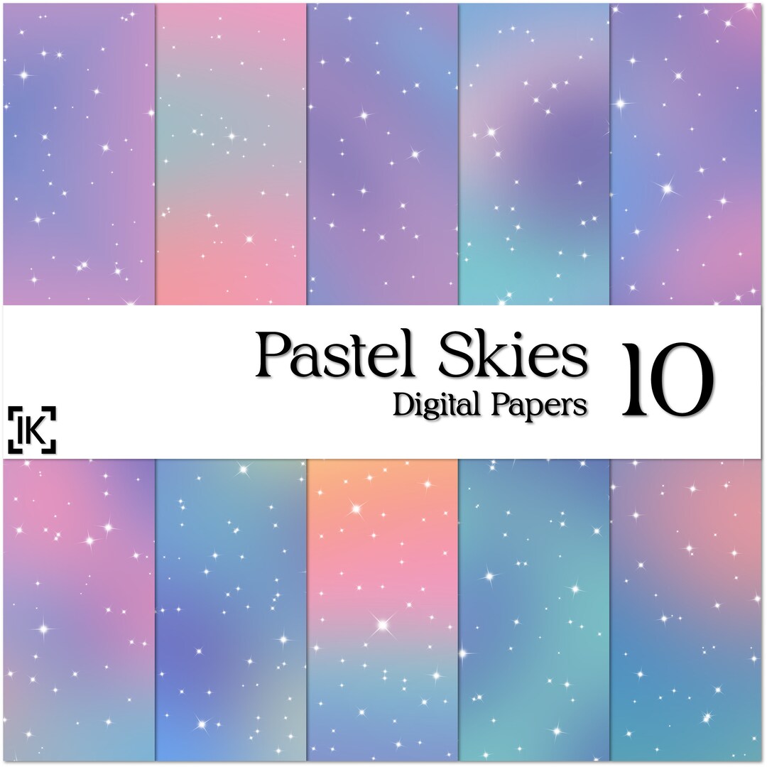 10 Pastel Coloured Starry Skies Patterned Digital Scrapbook Papers for ...