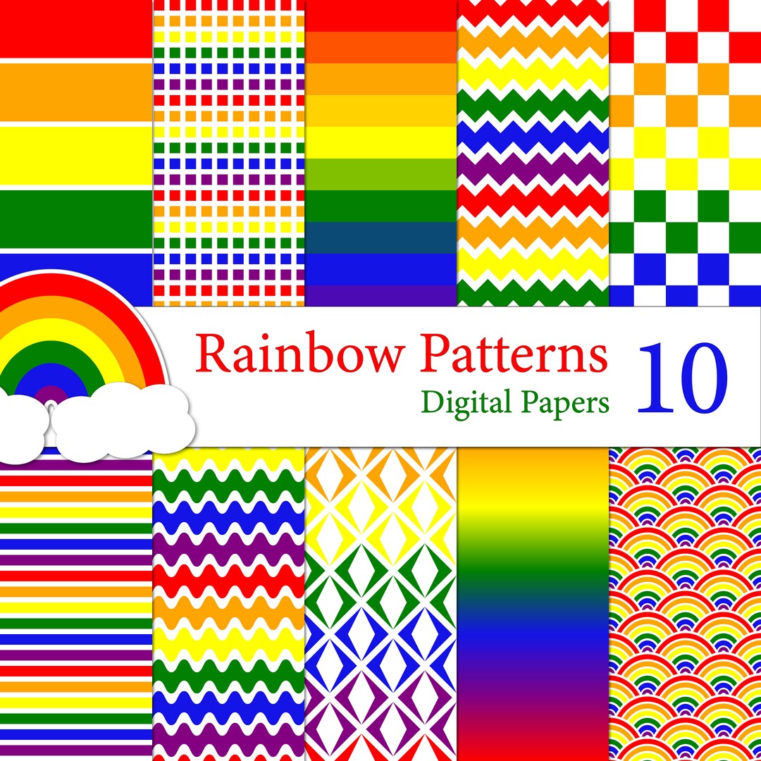 10 Bright Pride Rainbow Coloured Digital Papers for Personal Commercial ...