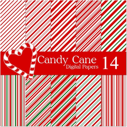 14 Christmas Candy Cane Patterned Digital Scrapbook Papers for - Etsy