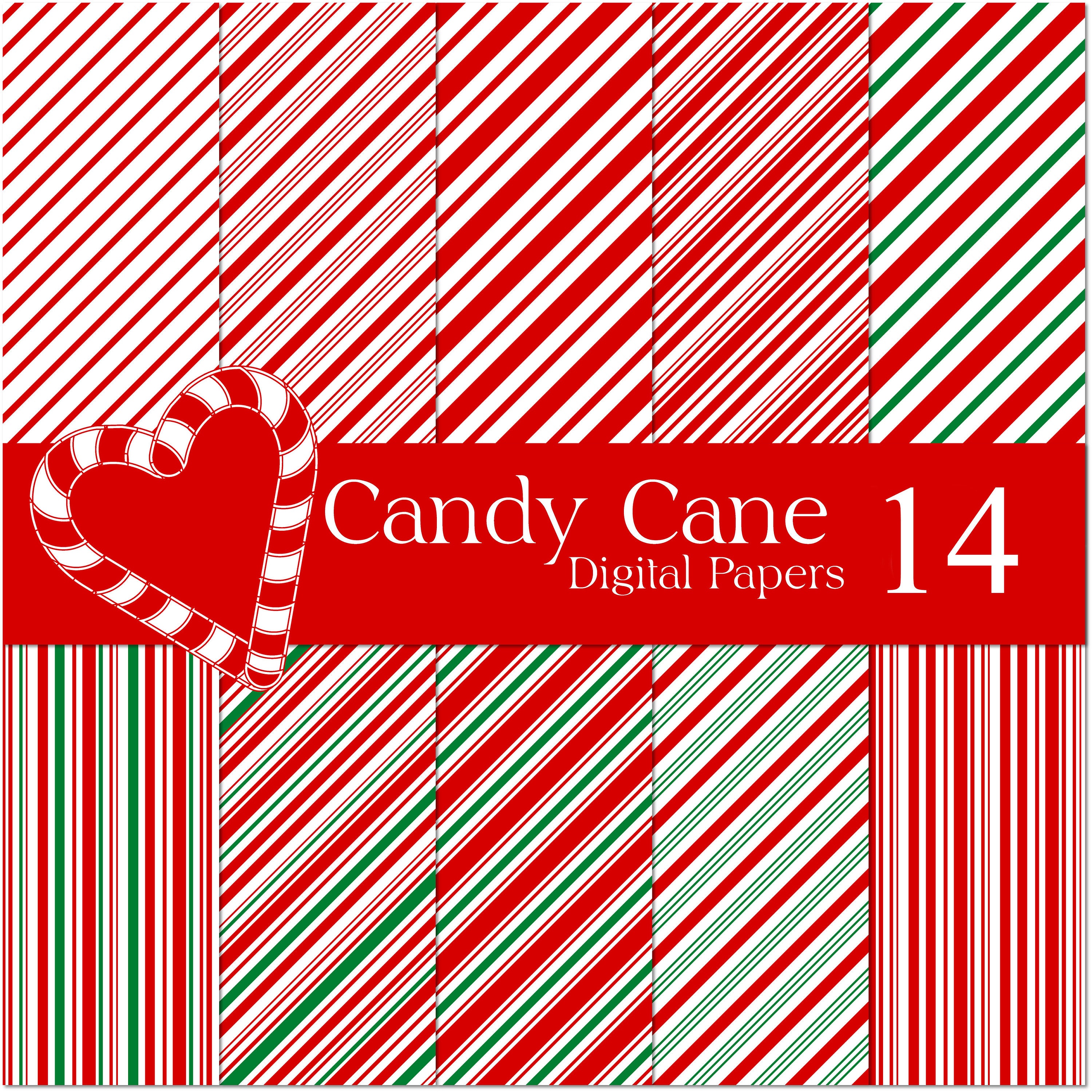 14 Christmas Candy Cane Patterned Digital Scrapbook Papers for Personal ...