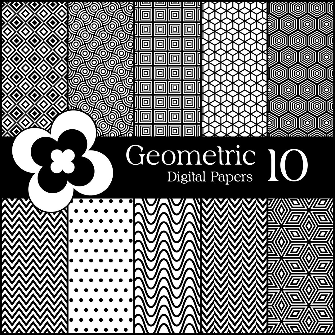 10 Black and White Geometric Scrapbook Digital Papers for Personal ...