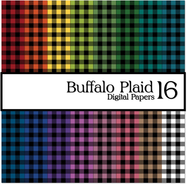 16 Rainbow Buffalo Plaid Patterned Digital Scrapbook Papers for ...