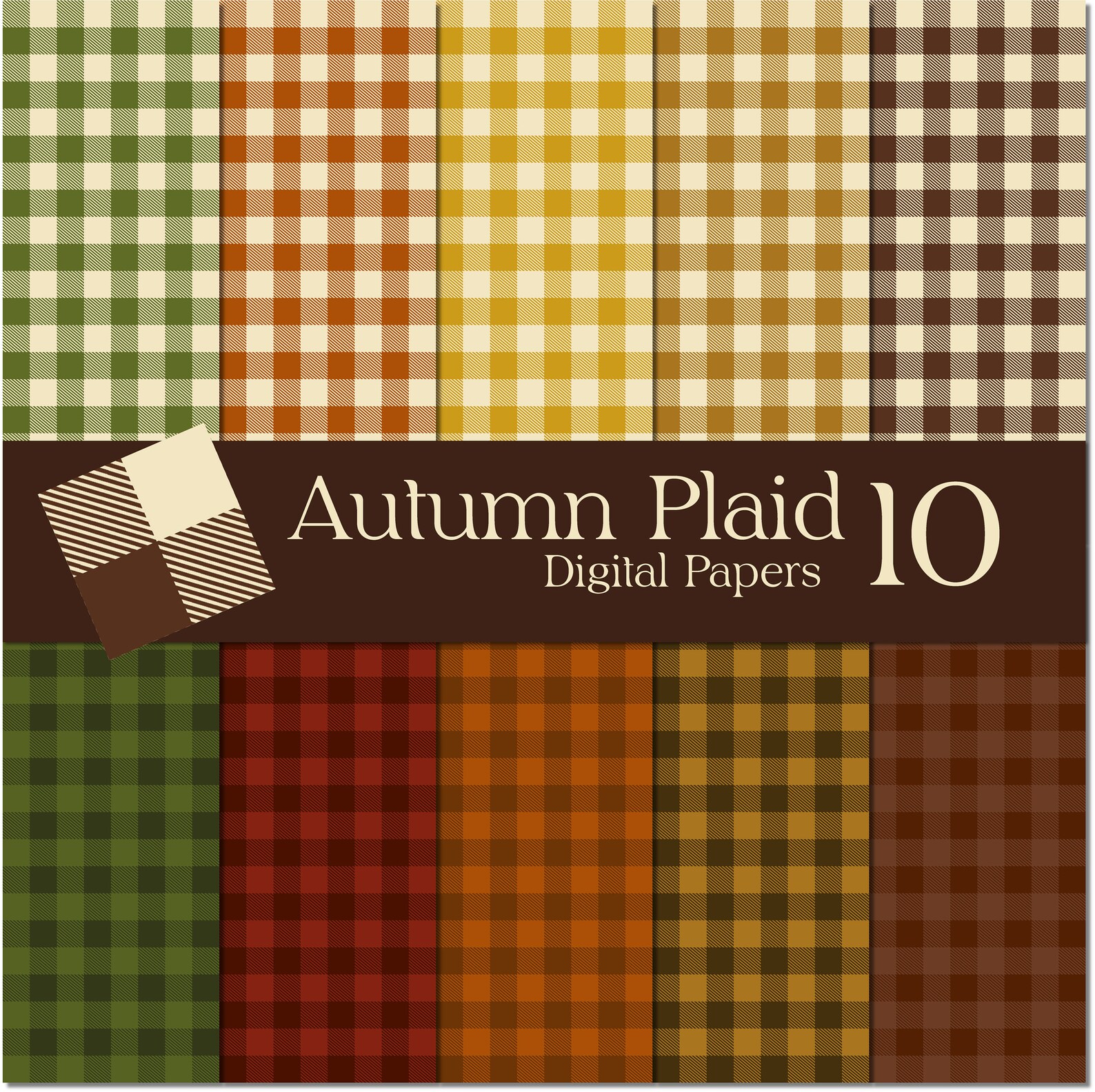 10 Autumn buffalo plaid patterned digital scrapbook papers for | Etsy