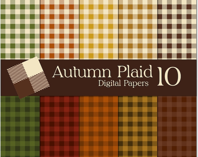 10 Autumn Buffalo Plaid Patterned Digital Scrapbook Papers for Personal ...